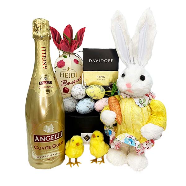 Pachet HappyEaster, iepuras si puisori decorativi, Cafea Davidoff Fine ...