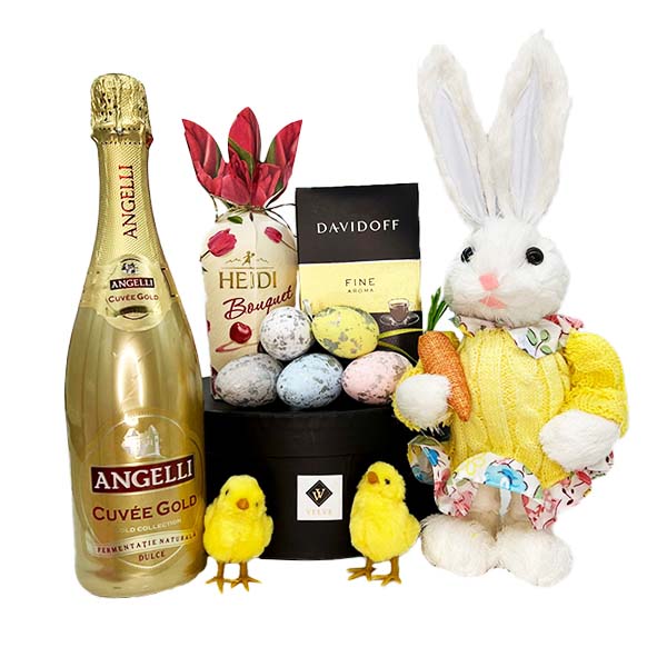 Pachet HappyEaster, iepuras si puisori decorativi, Cafea Davidoff Fine ...
