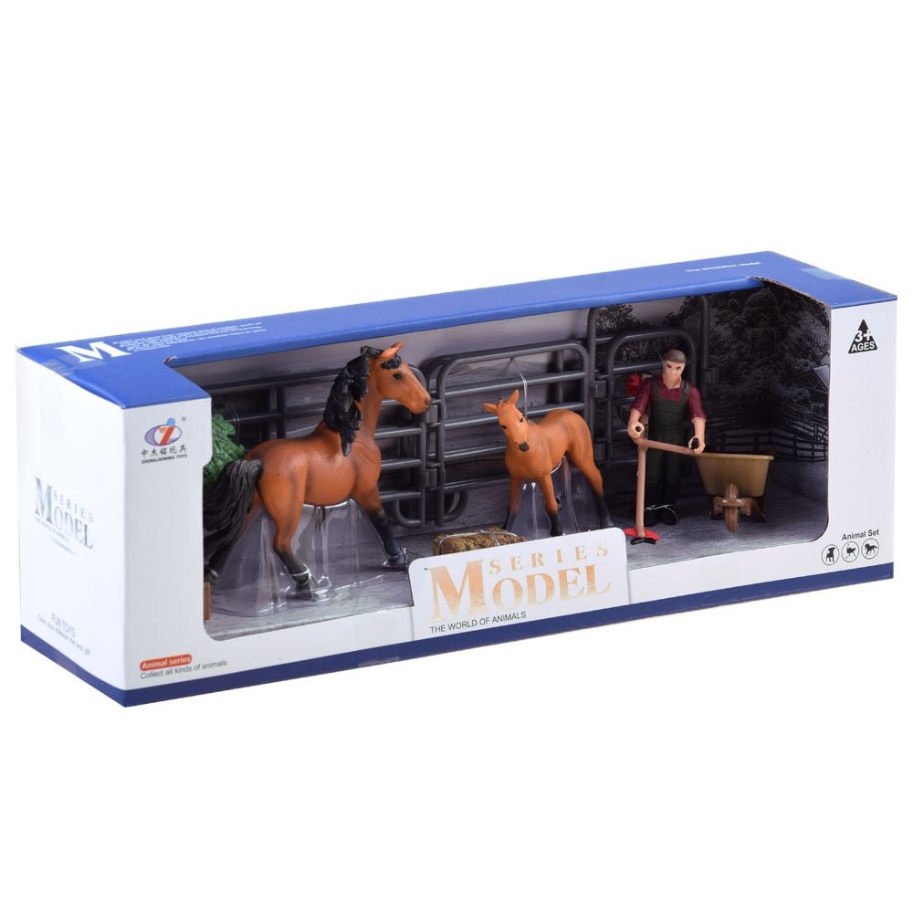 Set figurine ferma de cai, Ramiz, cal in padoc + manz + calaret cu ...