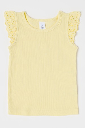 GAP, Tricou striat din bumbac cu maneci cu volane, Galben pai, 105 CM ...