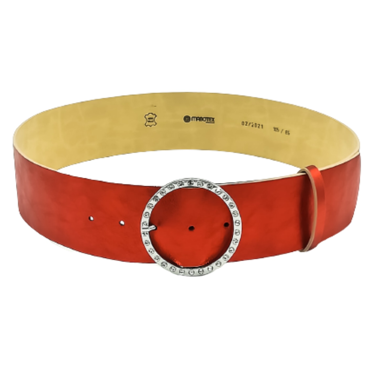 Curea Mabotex piele naturala rosie cu catarama metalica argintie ...