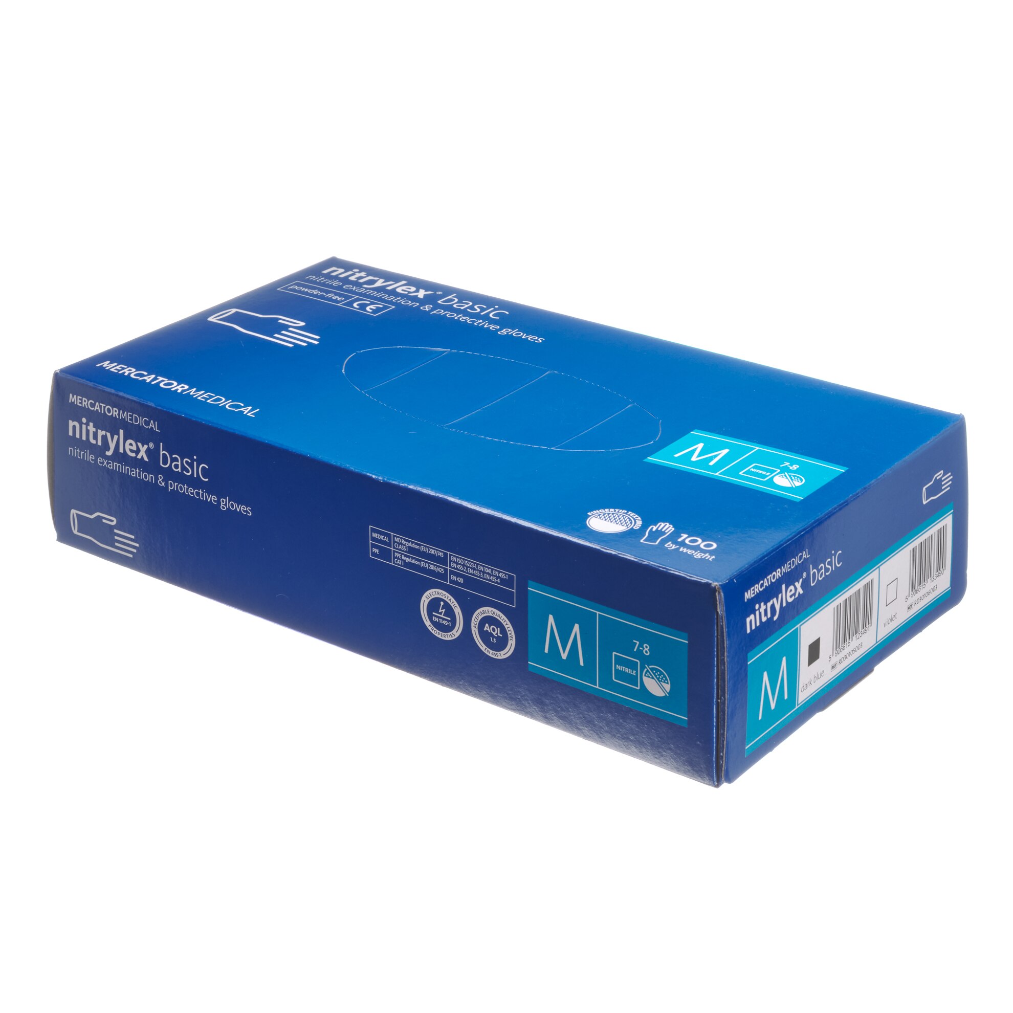 Комплект 100 ръкавици за еднократна употреба, Mercator, нитрил, сини, M ...