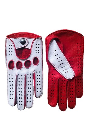 Manusi pentru condus, Piele de Cerb, Rosu Alb, Cusut Manual - eMAG.ro