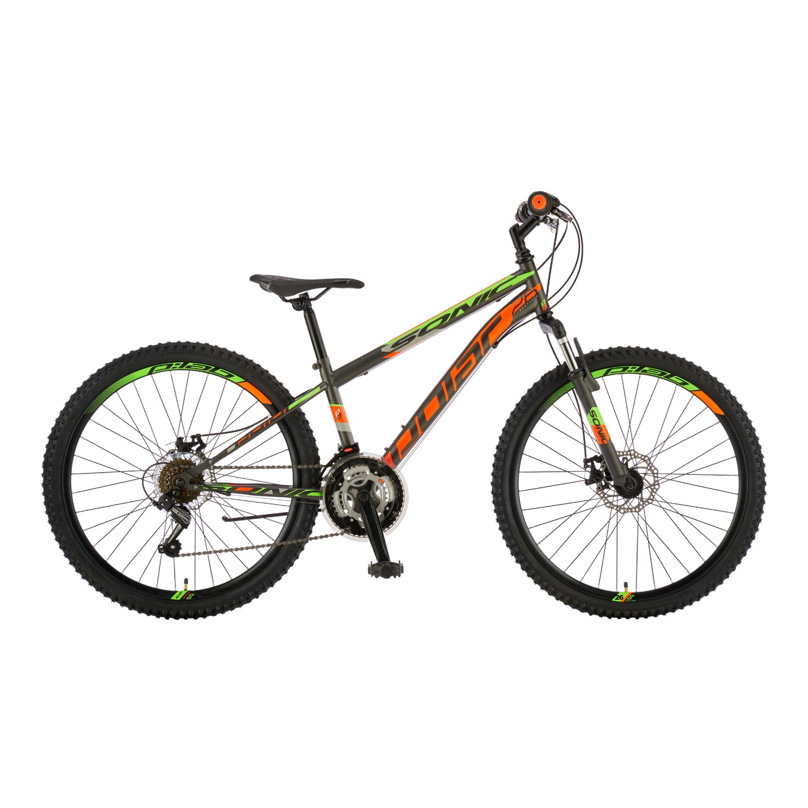 Bicicleta Mtb Polar Sonic Fs Disc, 26 Inch, Gri/Verde/Portocaliu - eMAG.ro