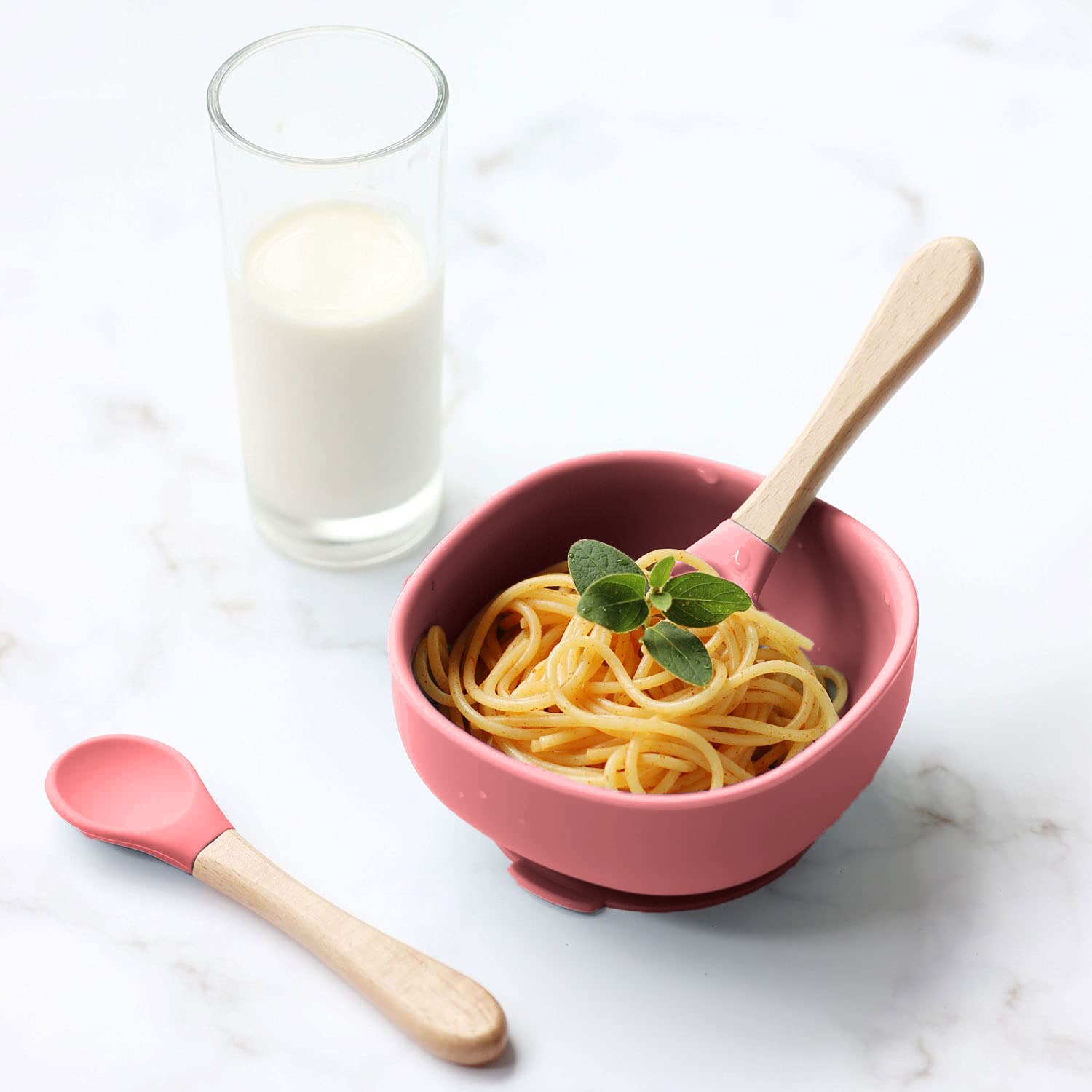 Set hranire bebe din silicon, 1 bol cu ventuza, lingurita si furculita din silicon cu maner din ...