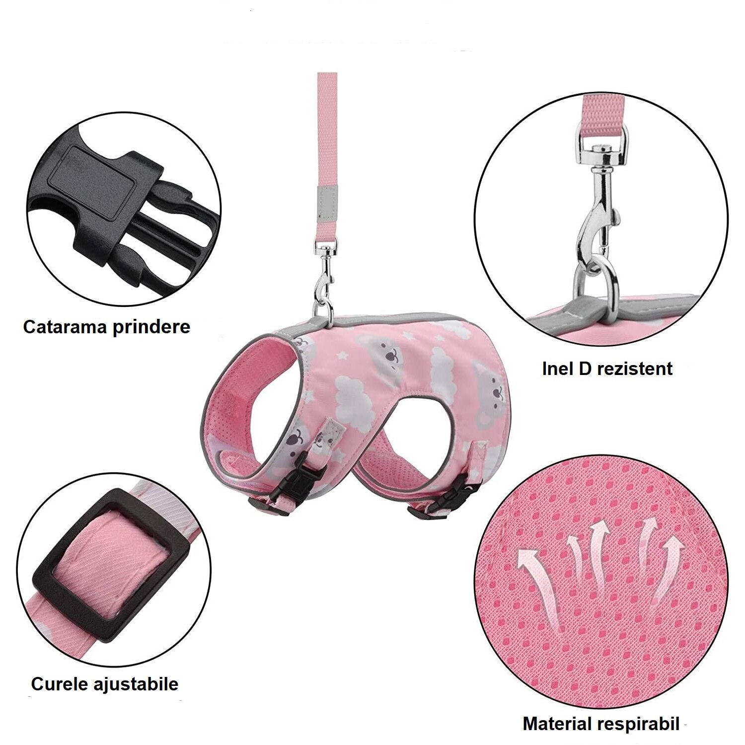 Set Ham si lesa pentru pisici, M, Addachic, Roz - eMAG.ro