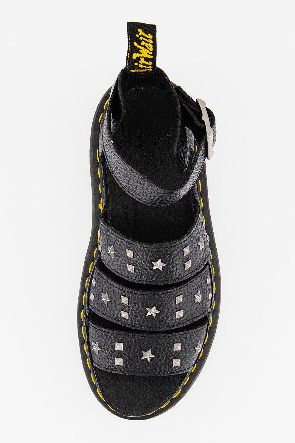 Dr. Martens, Скосени кожени сандали Clarissa с метални апликации, Черен ...