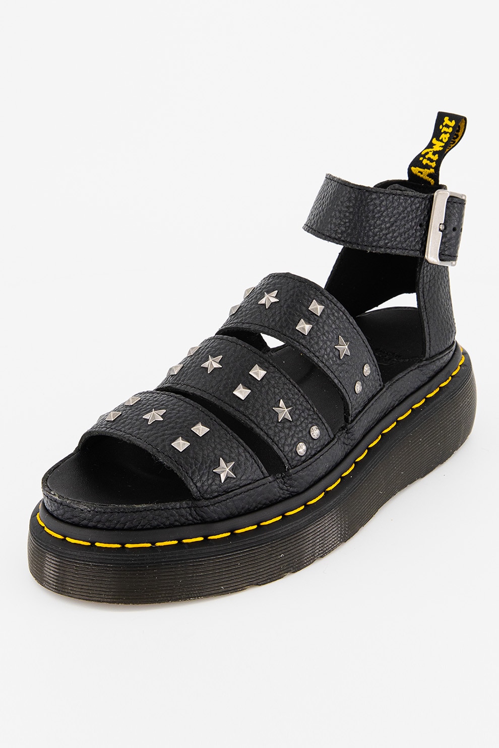 Dr. Martens, Скосени кожени сандали Clarissa с метални апликации, Черен ...