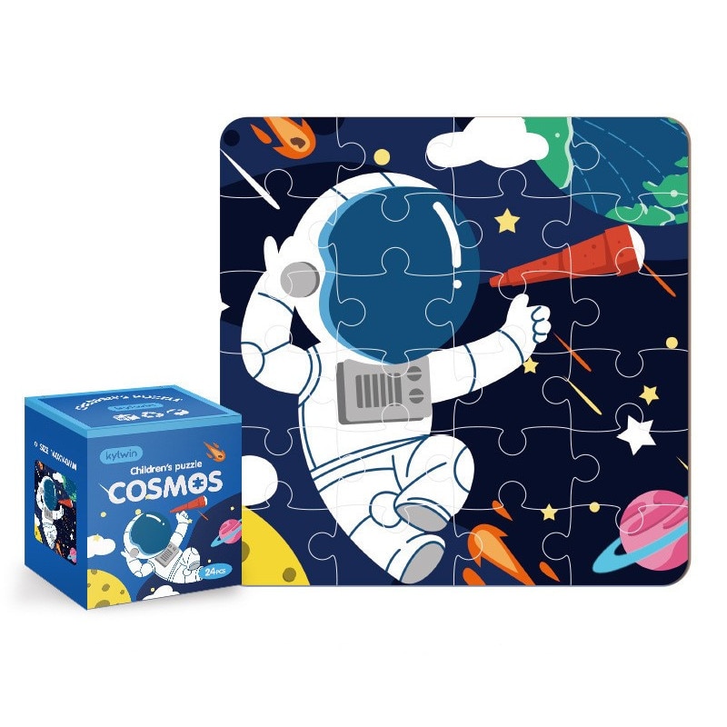 Puzzle copii, Lemn, 24 Piese, Model astronaut, 3 ani+, Multicolor - eMAG.ro