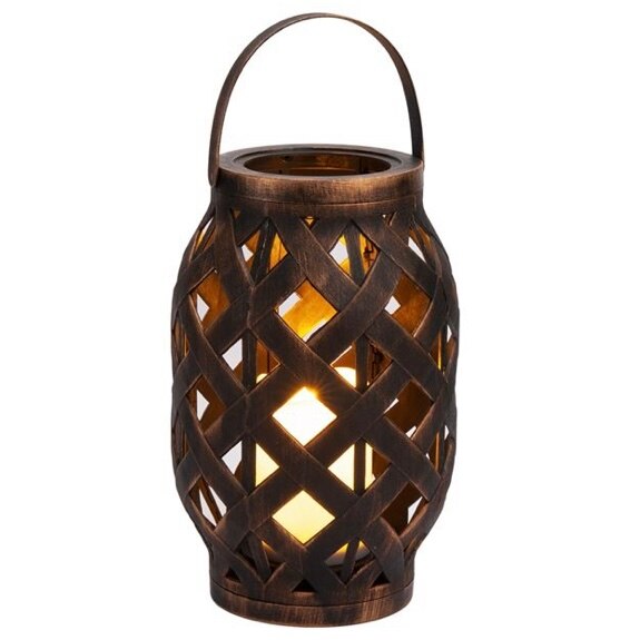 Set 4 felinare decorative cu lumanari led, lumina calda, bronz, 15 x 23 ...