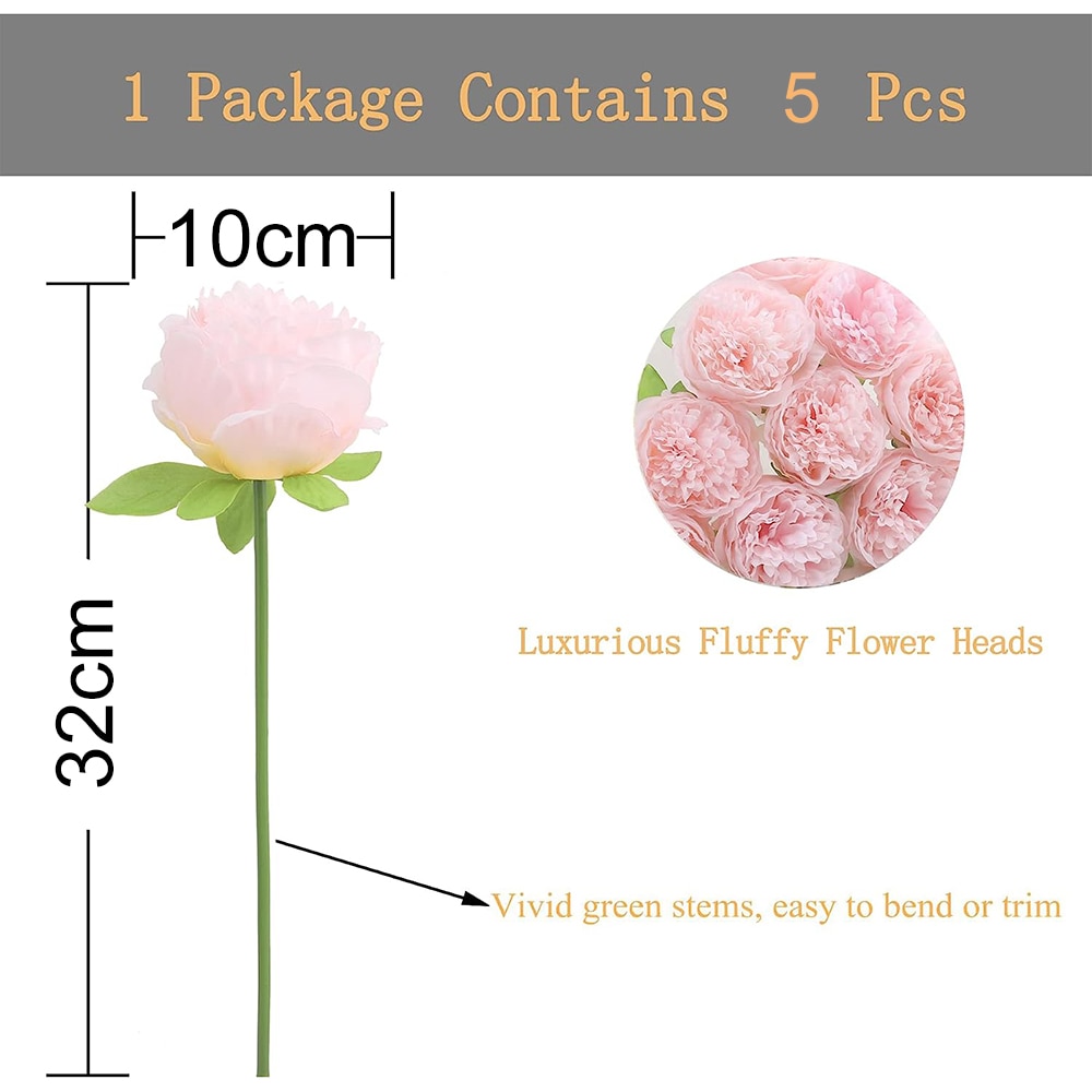 Set 5 bujori Flori artificiale, Matase, 32 cm, Roz inchis - eMAG.ro