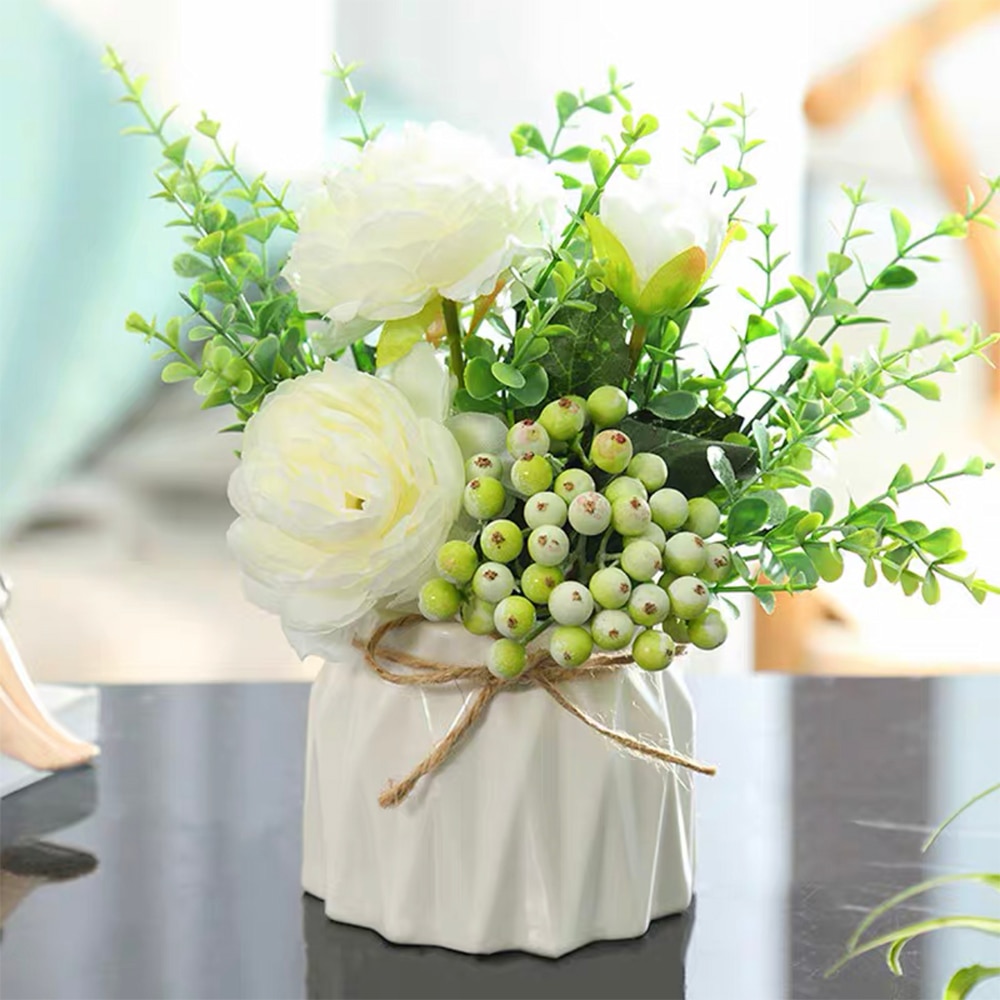 Flori artificiale, Ceramica/Plastic, 21x24 cm, Alb - eMAG.ro