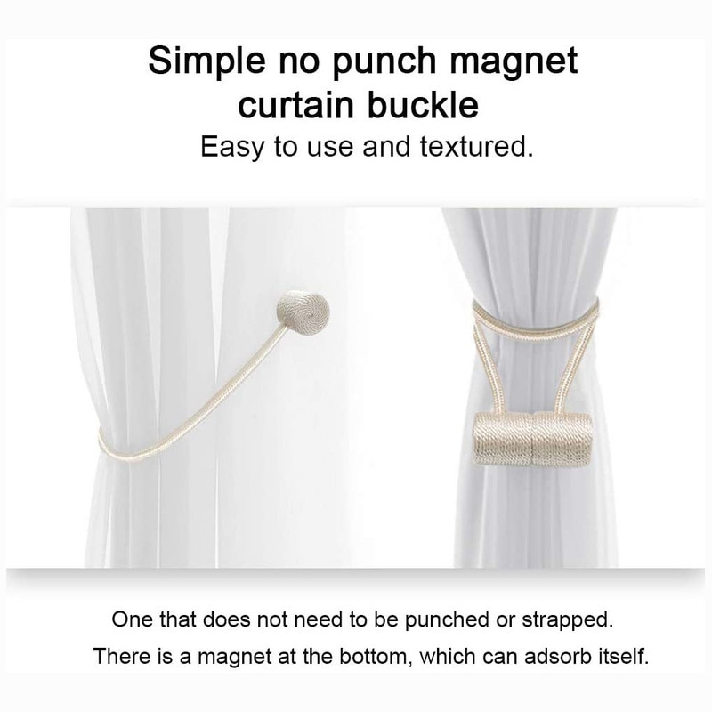 Set 2 cordoane prindere perdea, Aliaj/Poliester, Magnetic, 44 cm, Bej ...