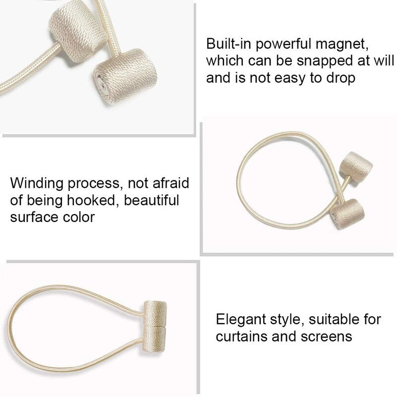Set 2 cordoane prindere perdea, Aliaj/Poliester, Magnetic, 44 cm, Bej ...