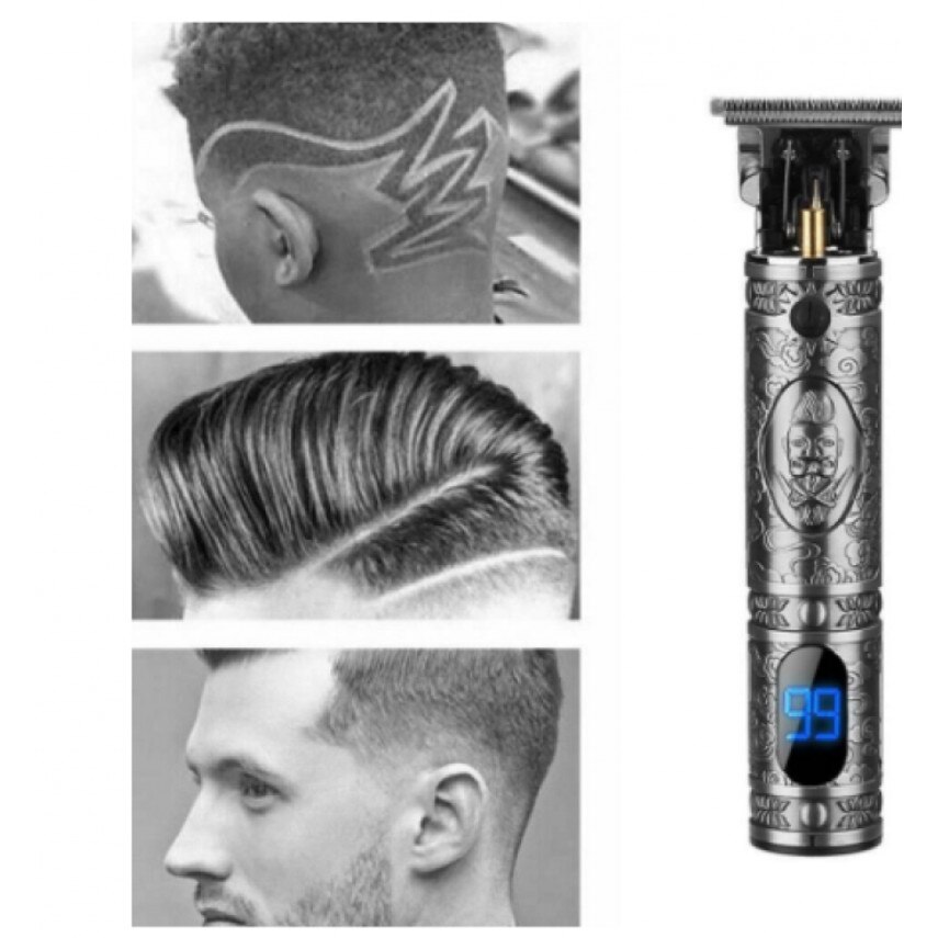 Masina de tuns profesionala cu afisaj, Lama inox, Argintiu cu imprimeu ...