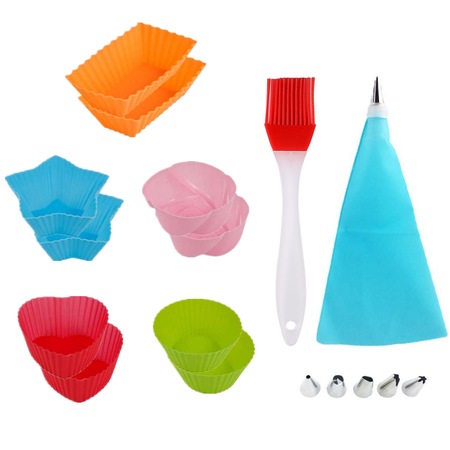 Set accesorii ornare prajituri, Silicon/Inox, Duiuri, Posh, Pensula ...