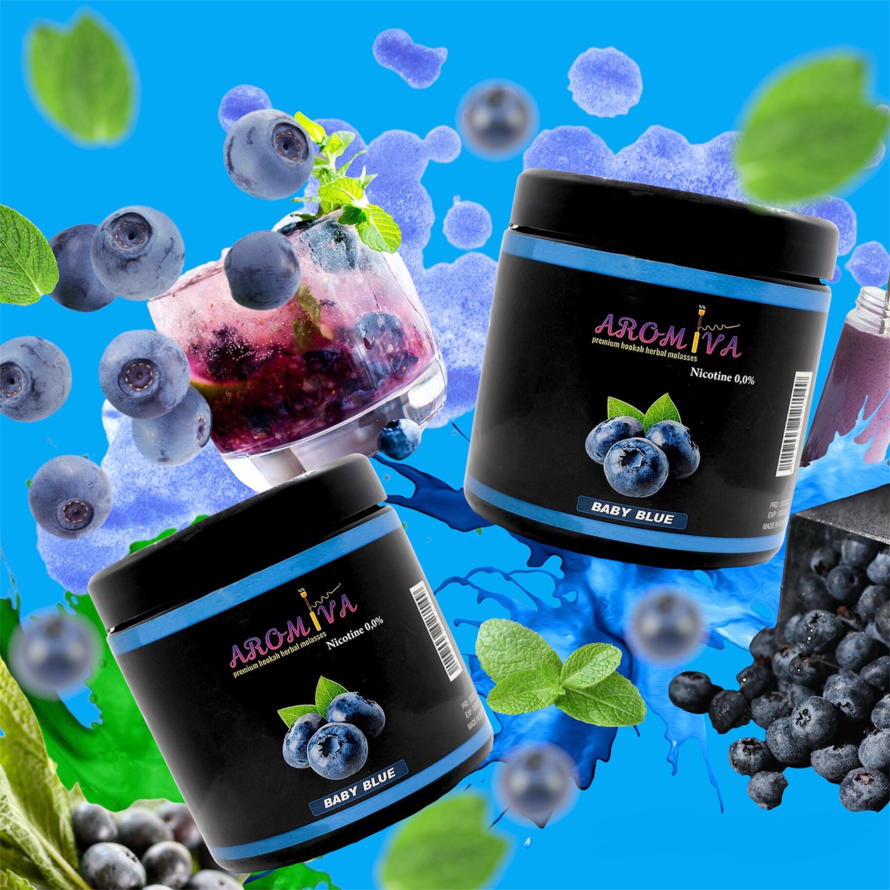 Aroma Narghilea, Aromiva, Baby Blue, afine si menta, 250 g - eMAG.ro