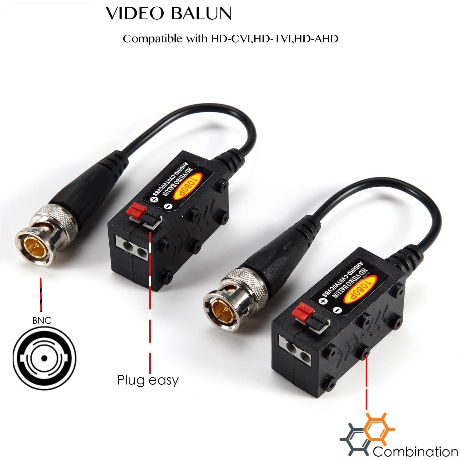 Set 2 buc video balun 8MP, HD-CVI/TVI/AHD/CVBS, modular, press fit ...