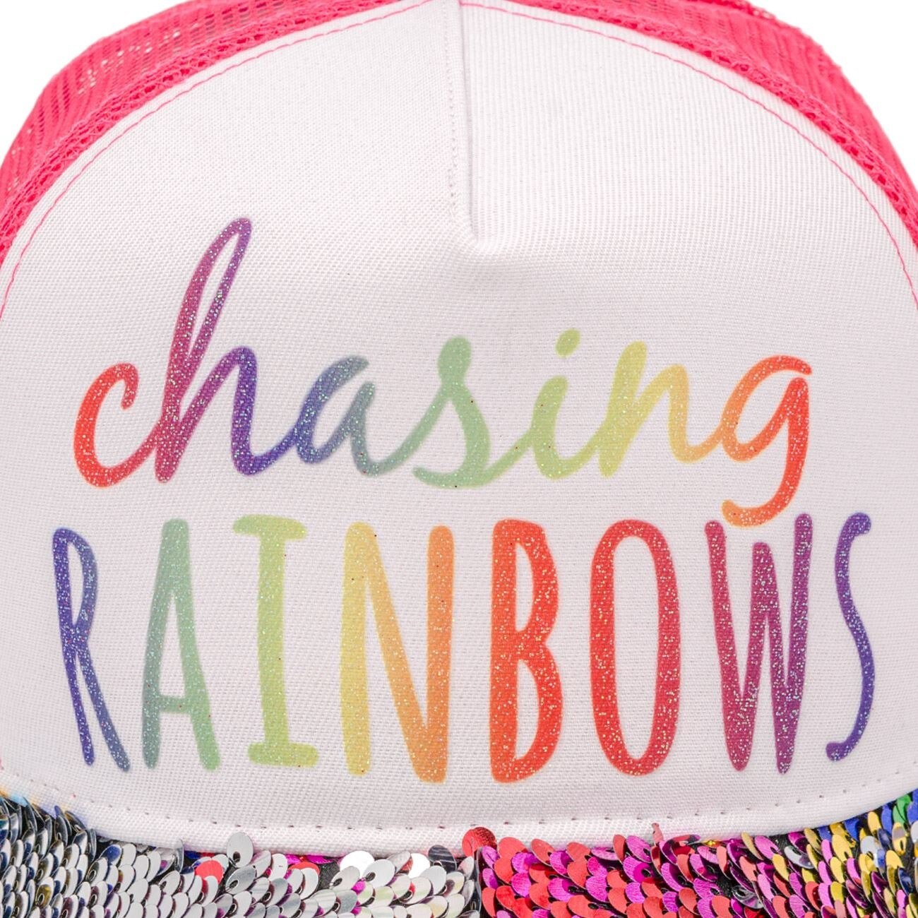 Sapca pentru fetite cu paiete colorate, mesaj Chasing Rainbows, plasa ...