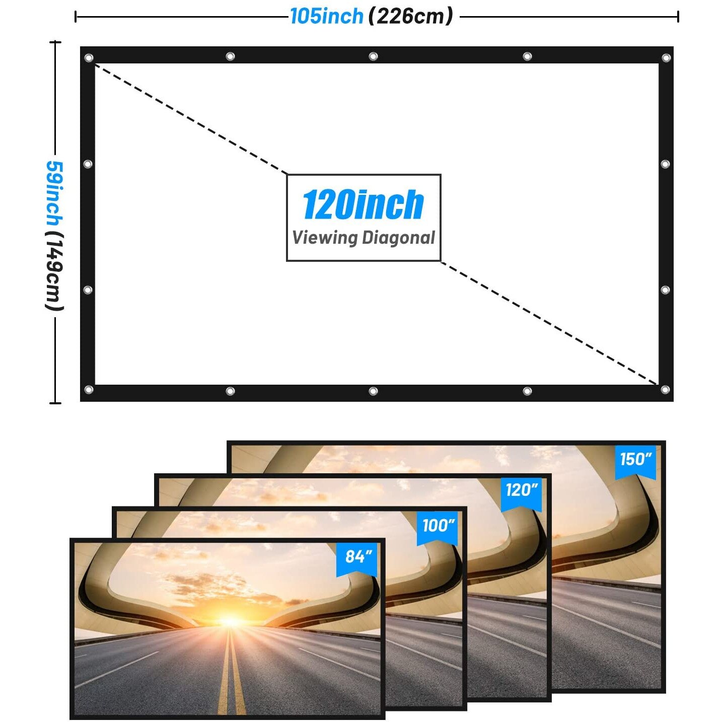 Ecran proiector portabil, Poliester, Pliabil, 16:9, 120'', Alb - eMAG.ro