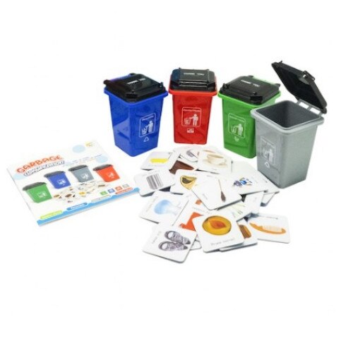 Joc educativ de sortare a gunoiului cu 4 cosuri si cartonase - eMAG.ro