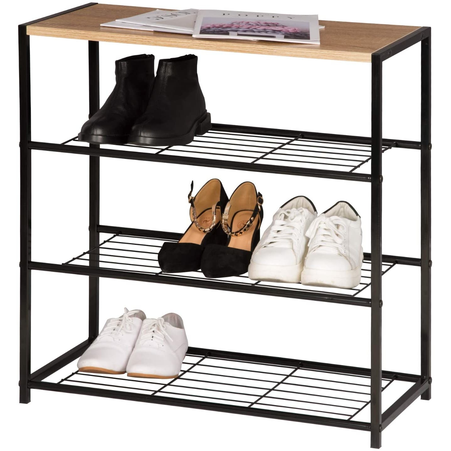Pantofar Metalic cu Blat din MDF, Design Modern, 64.5x32x6cm, Negru ...