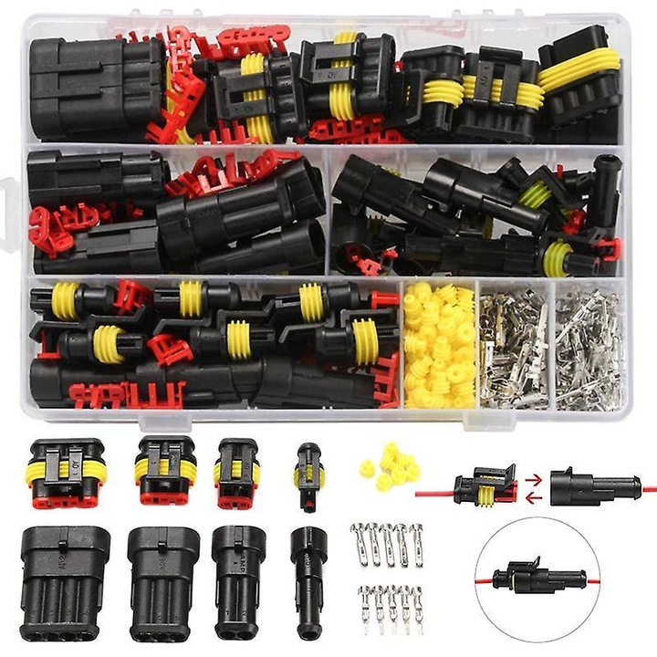 Set conectori auto 300V/12A 1/2/3/4 pini, 352 piese, IP67 - eMAG.ro
