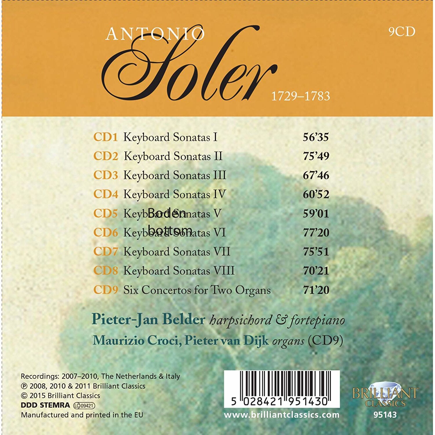 Antonio Soler - Keyboard Sonatas & Six Concertos for two Organs 9CD ...