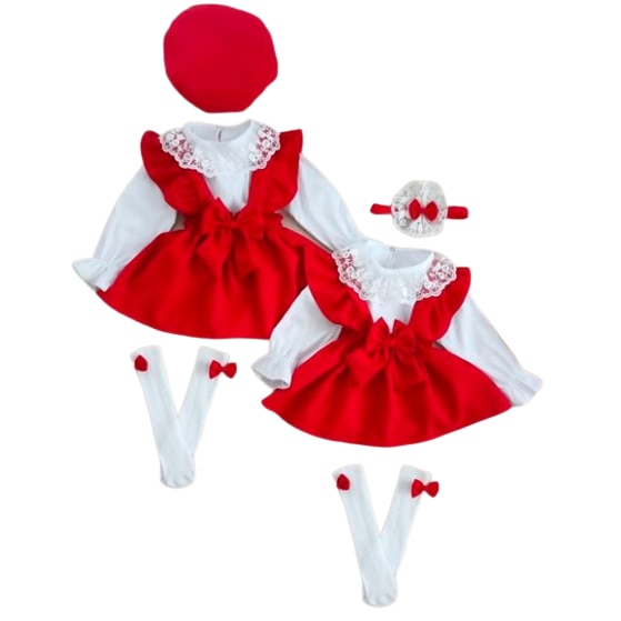 Set fustita si bluzita cu accesoriu pentru par marimea 74, alb/rosu ...