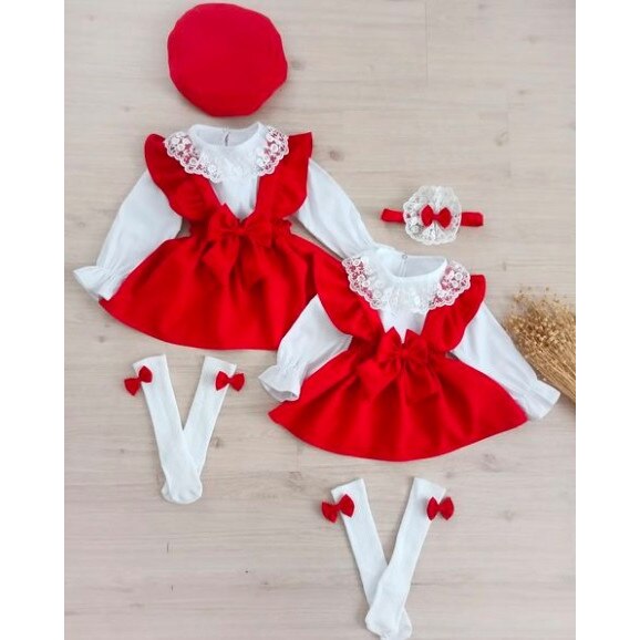Set fustita si bluzita cu accesoriu pentru par marimea 74, alb/rosu ...