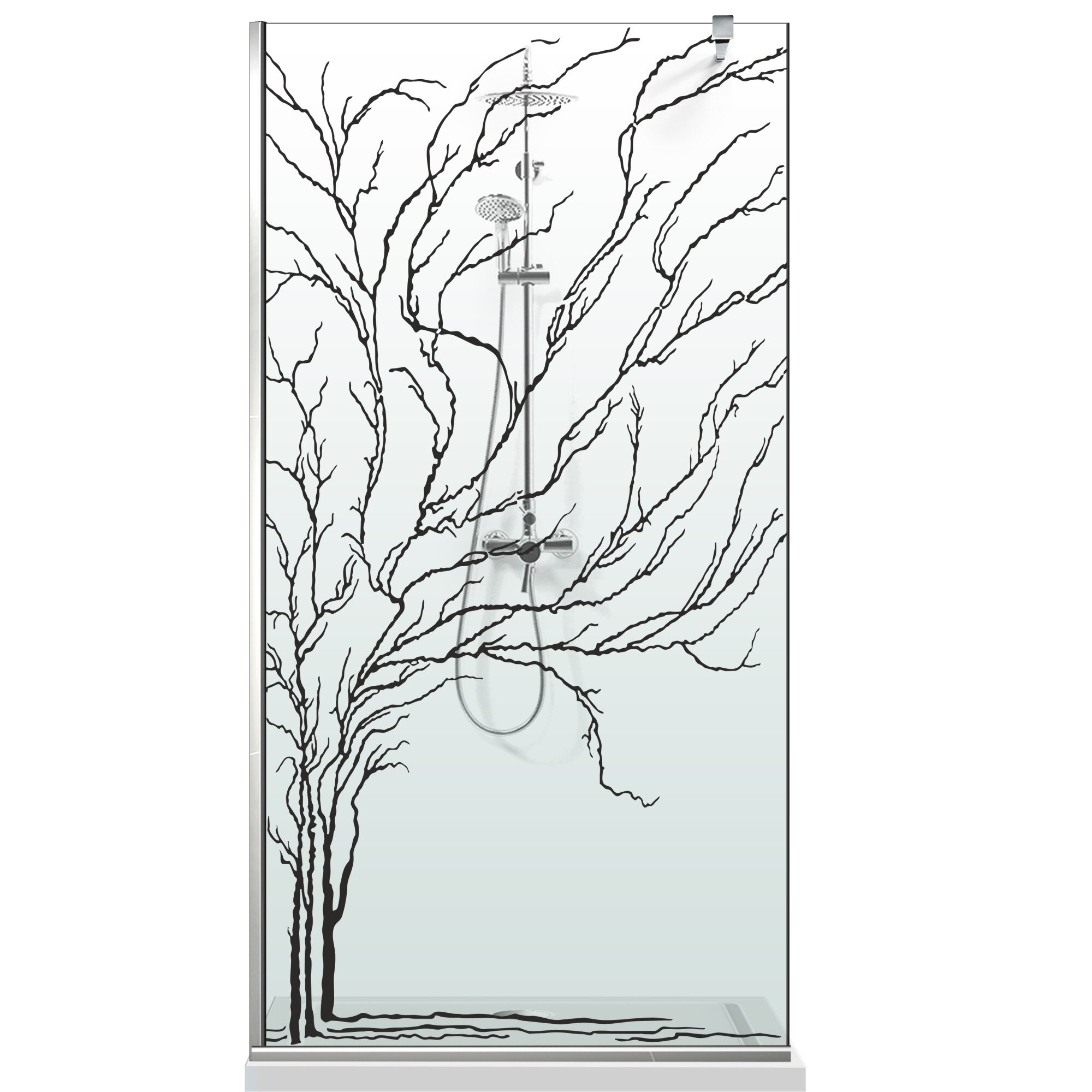 Paravan dus walk-in Aqua Roy ® INOX, model Tree negru, sticla 8 mm ...