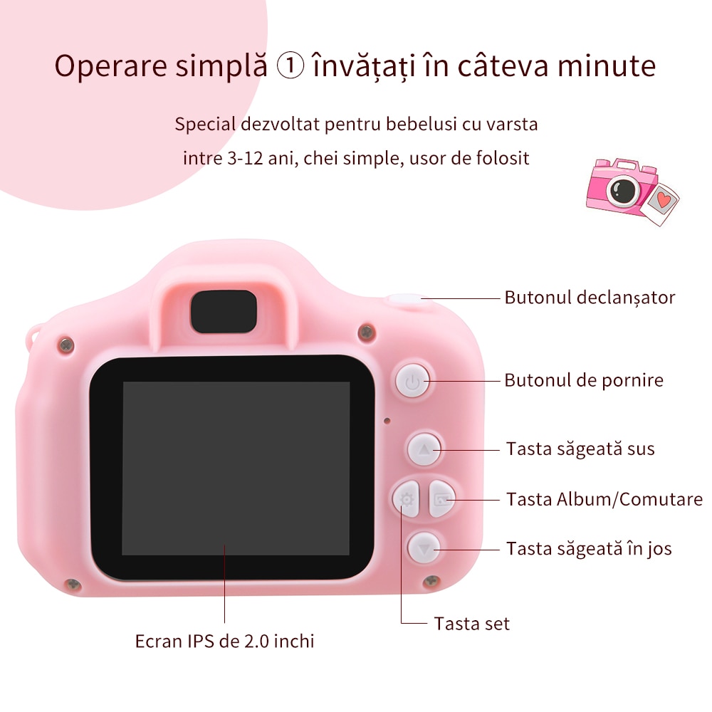 Camera foto digitala X2 pentru copii, SIHOiSi, 32GB, Functie foto/video ...