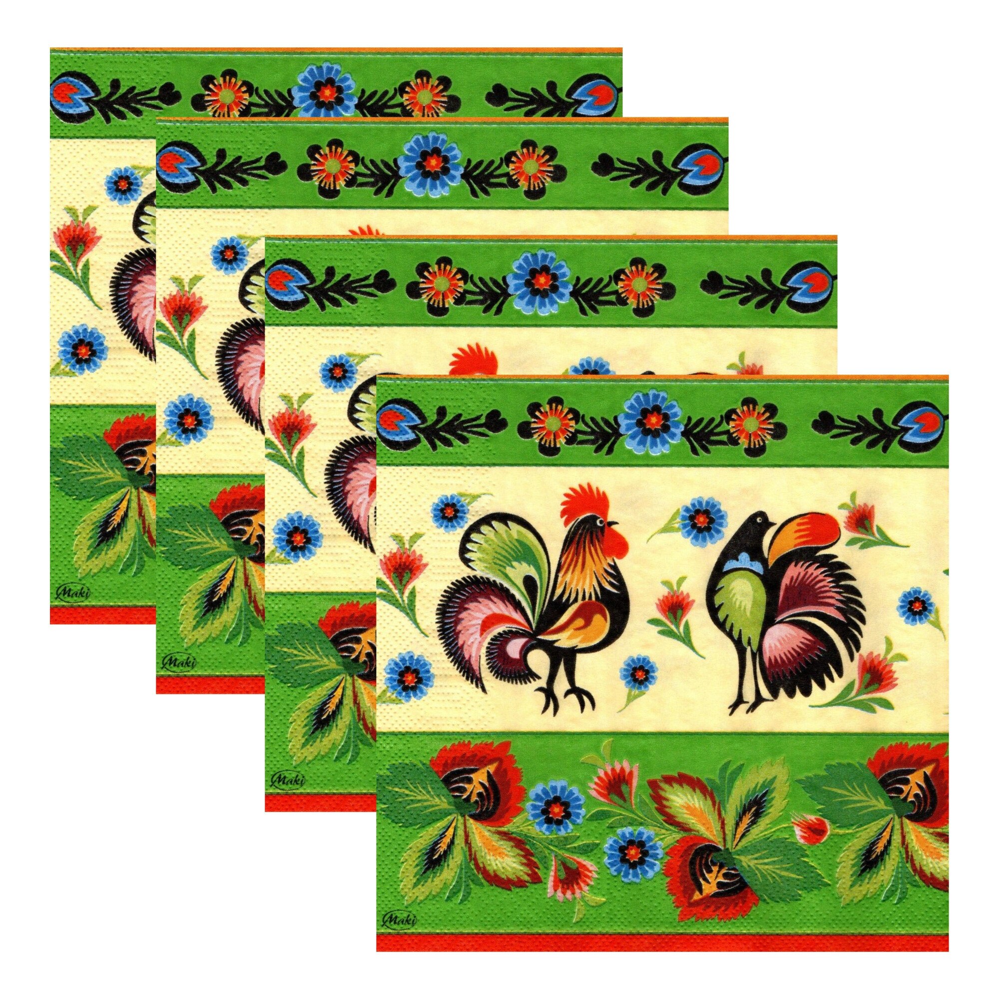 Pachet Servetele Masa 10 buc Folk Green Roosters Cocosi Verzi - eMAG.ro