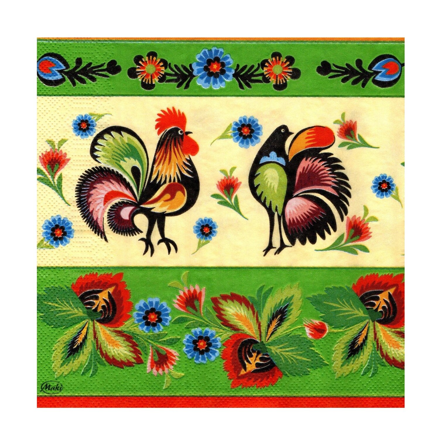 Pachet Servetele Masa 10 buc Folk Green Roosters Cocosi Verzi - eMAG.ro