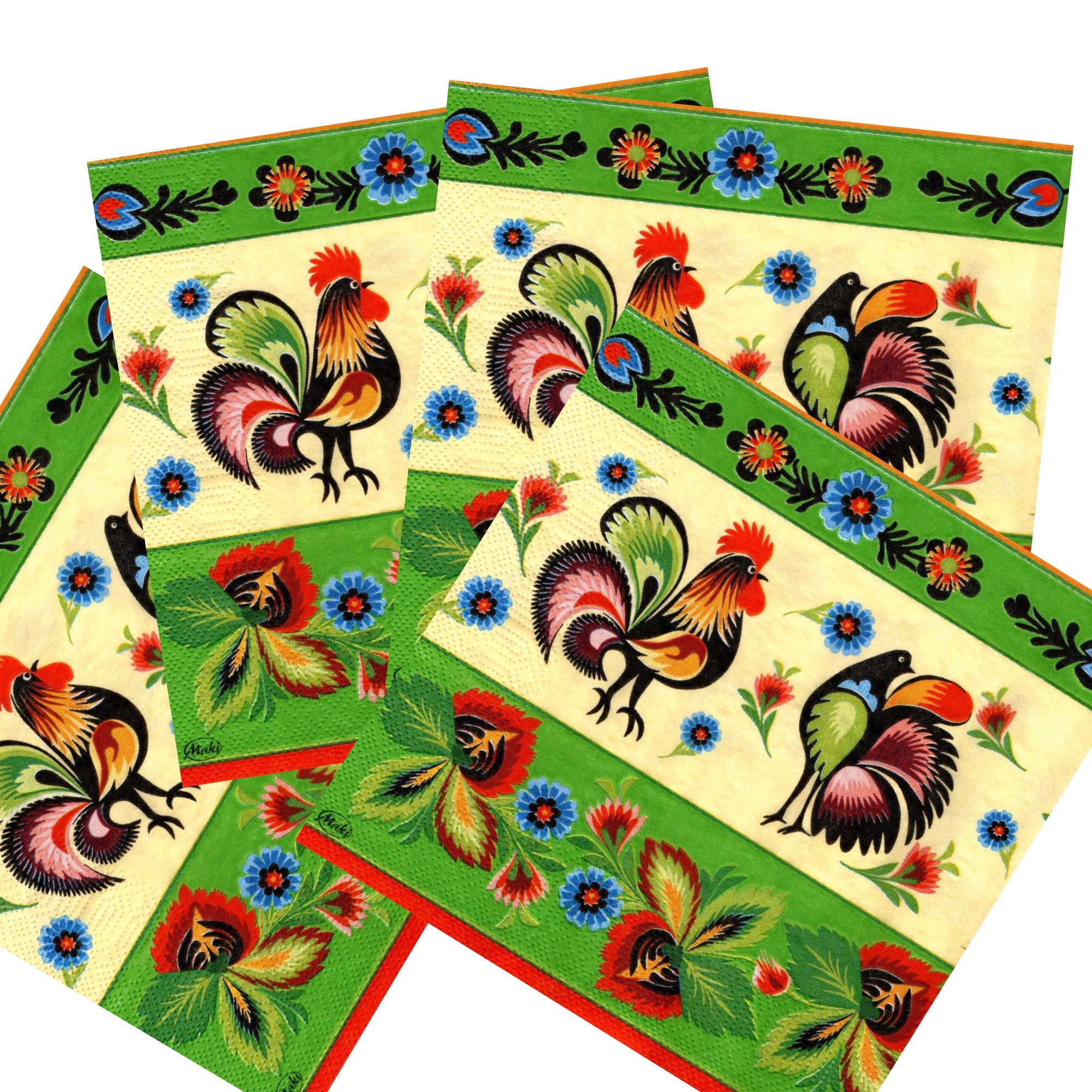 Pachet Servetele Masa 10 buc Folk Green Roosters Cocosi Verzi - eMAG.ro