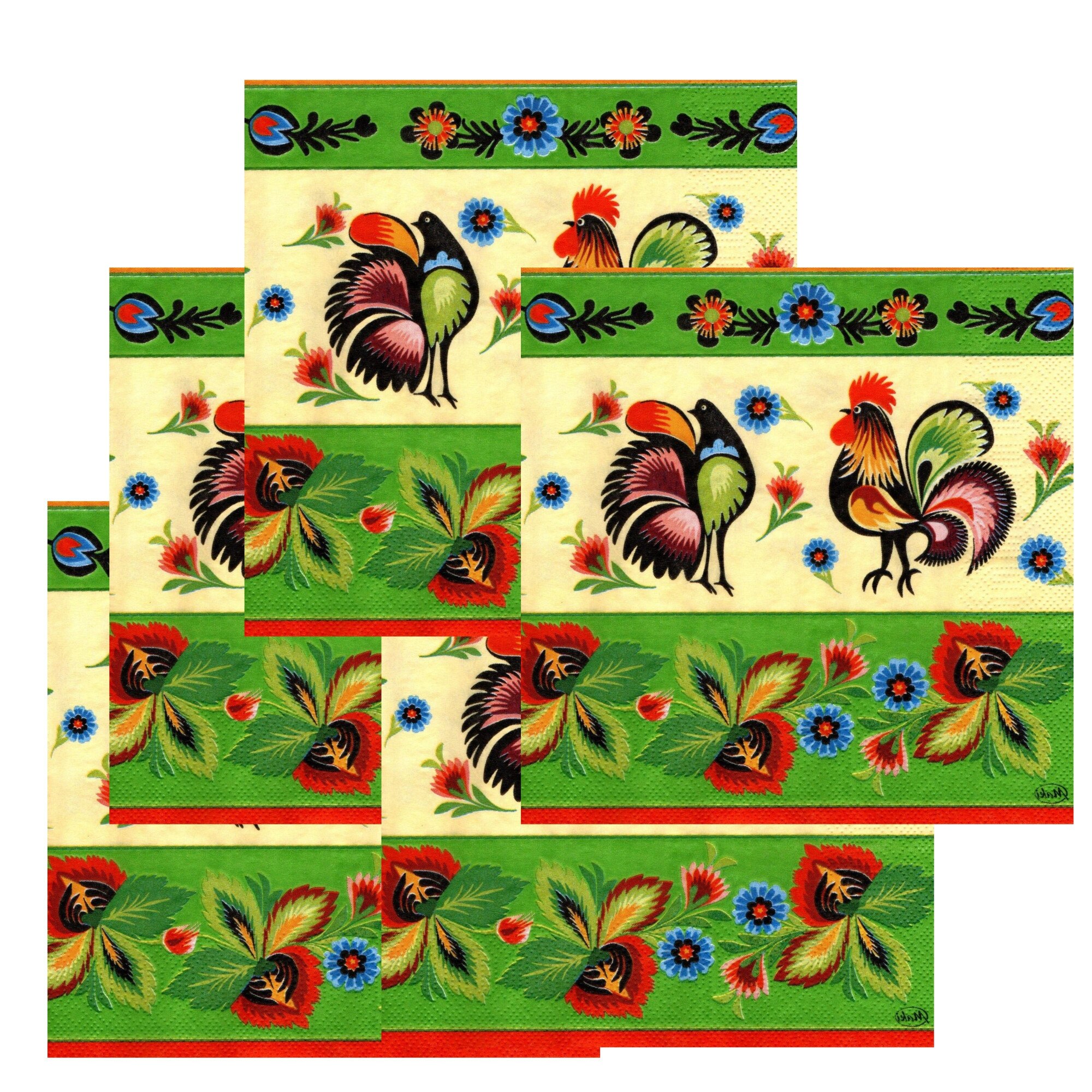 Pachet Servetele Masa 10 buc Folk Green Roosters Cocosi Verzi - eMAG.ro