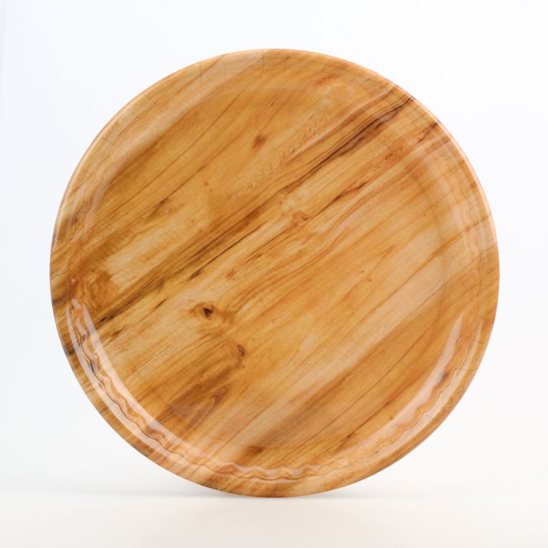 Tava servire, Rounda, Plastic, Model Lemn Maro, 35 cm - eMAG.ro