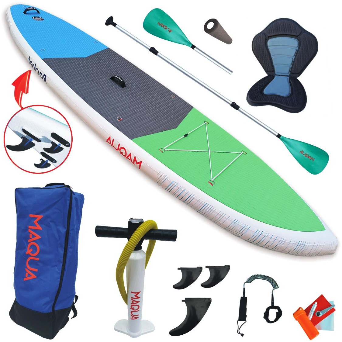 Set placa Paddleboard SUP MAQUA Rocket 10'8, vasla si scaun de caiac ...