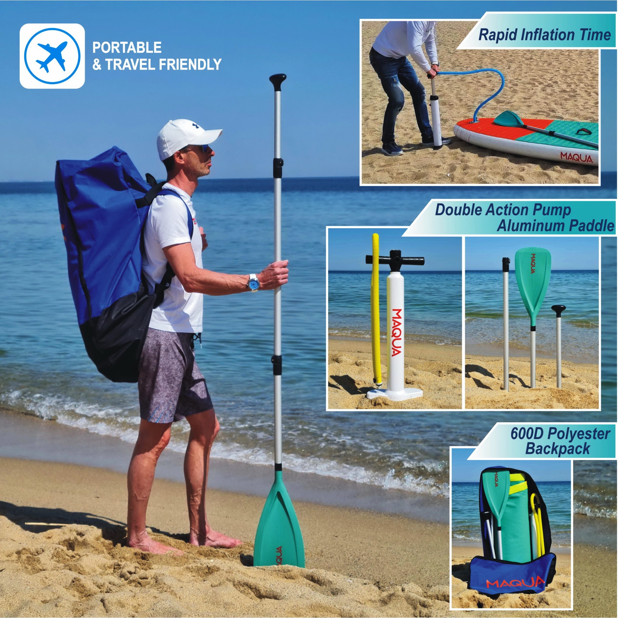 Set Paddle Board, MAQUA, Rocket 2023 SUP, Gonflabila, 330x83x15cm ...