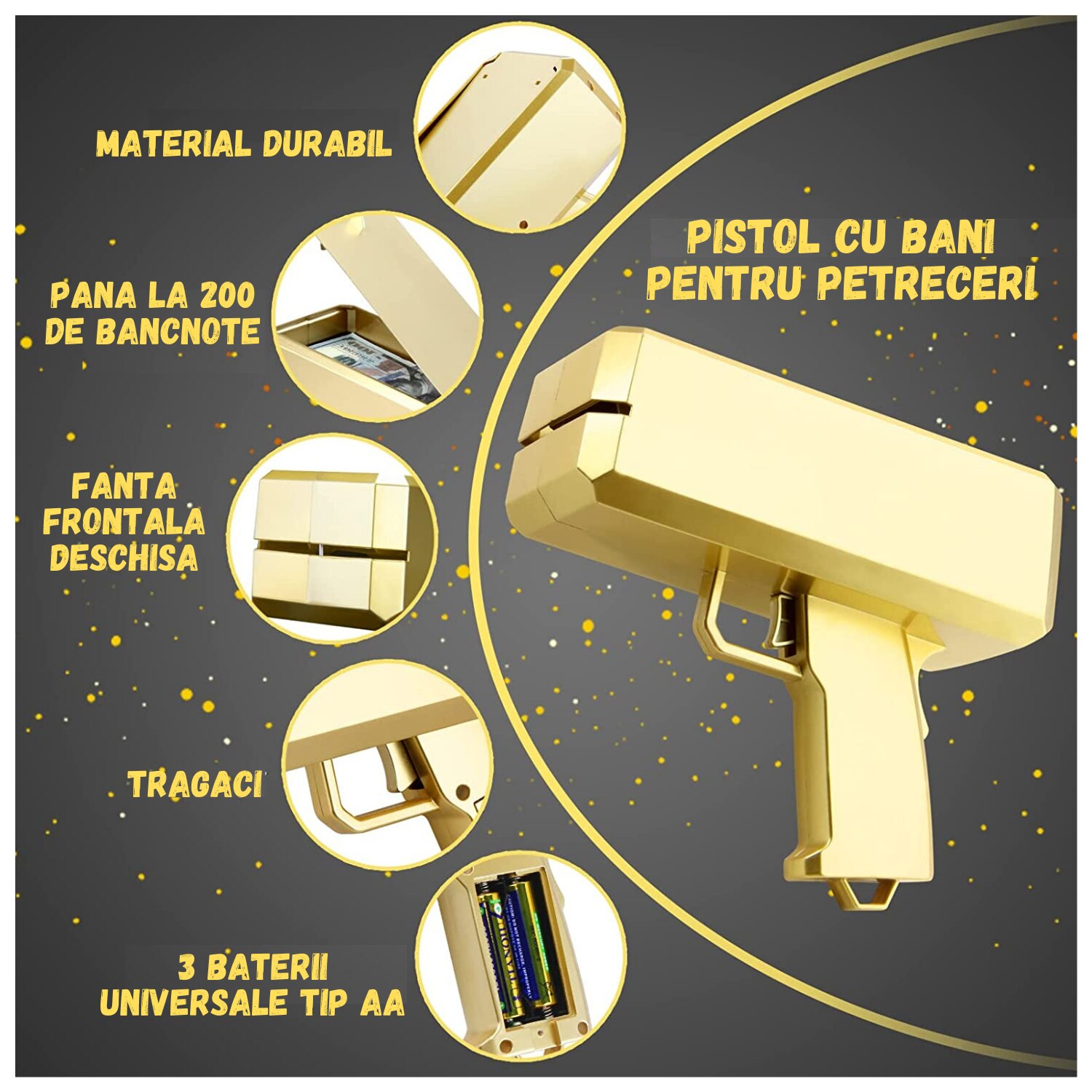 Set Aruncator de Bancnote pentru Petreceri, TenX, Auriu, cu 100 ...