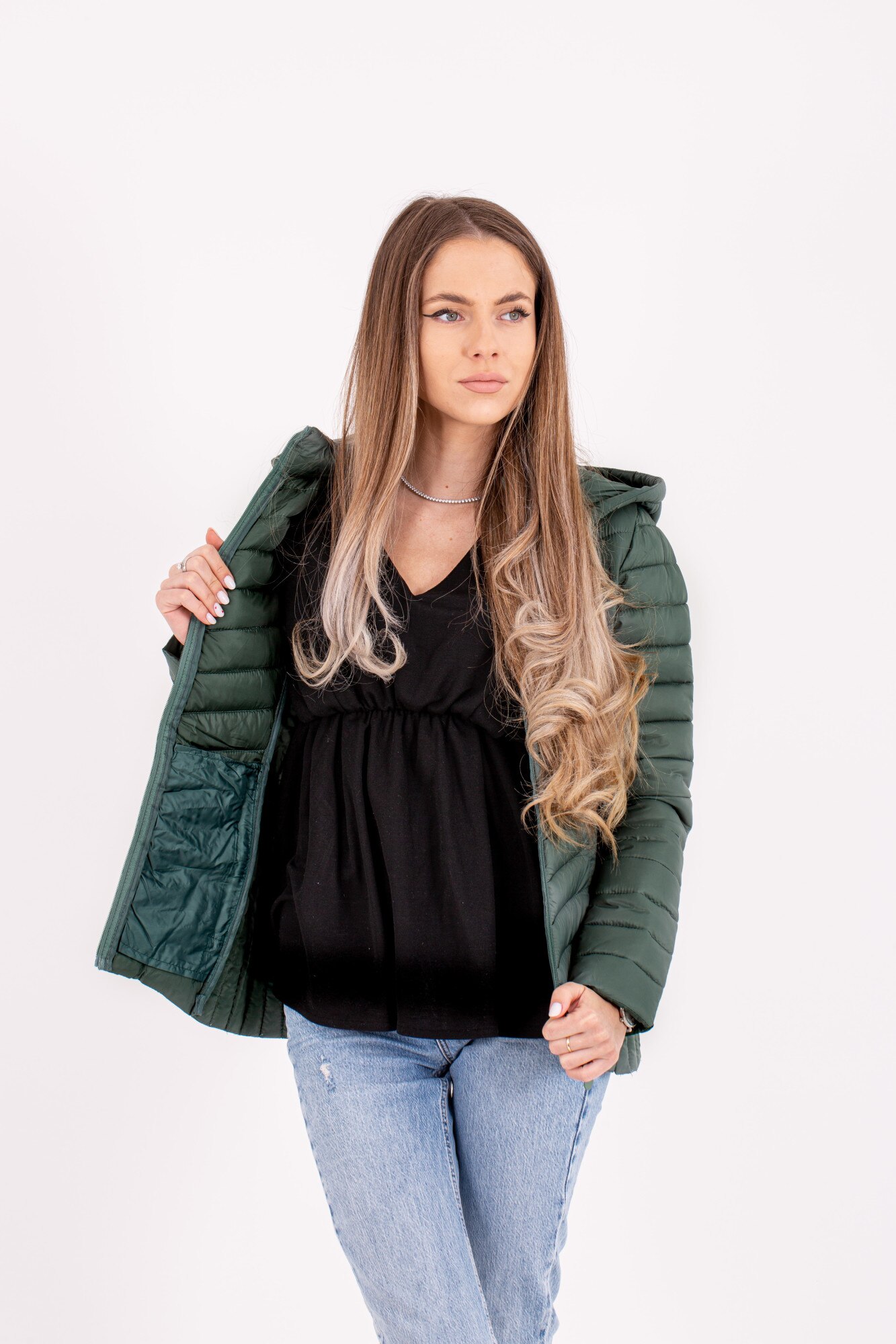 Jacheta dama cu gluga, Verde, L - eMAG.ro