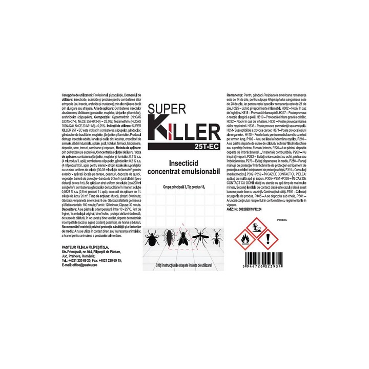 Insecticid solutie Super Killer 25T-EC, produs de Pasteur, pentru ...