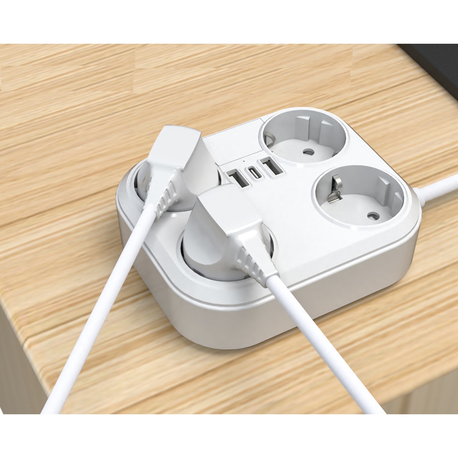 Prelungitor 4000W max 16A cu 4 prize electrice, 2 prize USB, Type C, 1 ...