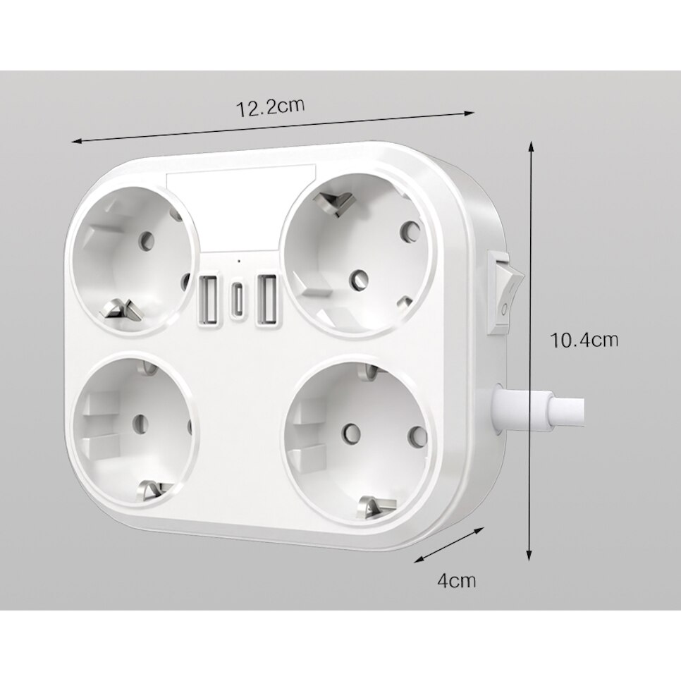 Prelungitor 4000W max 16A cu 4 prize electrice, 2 prize USB, Type C, 1 ...