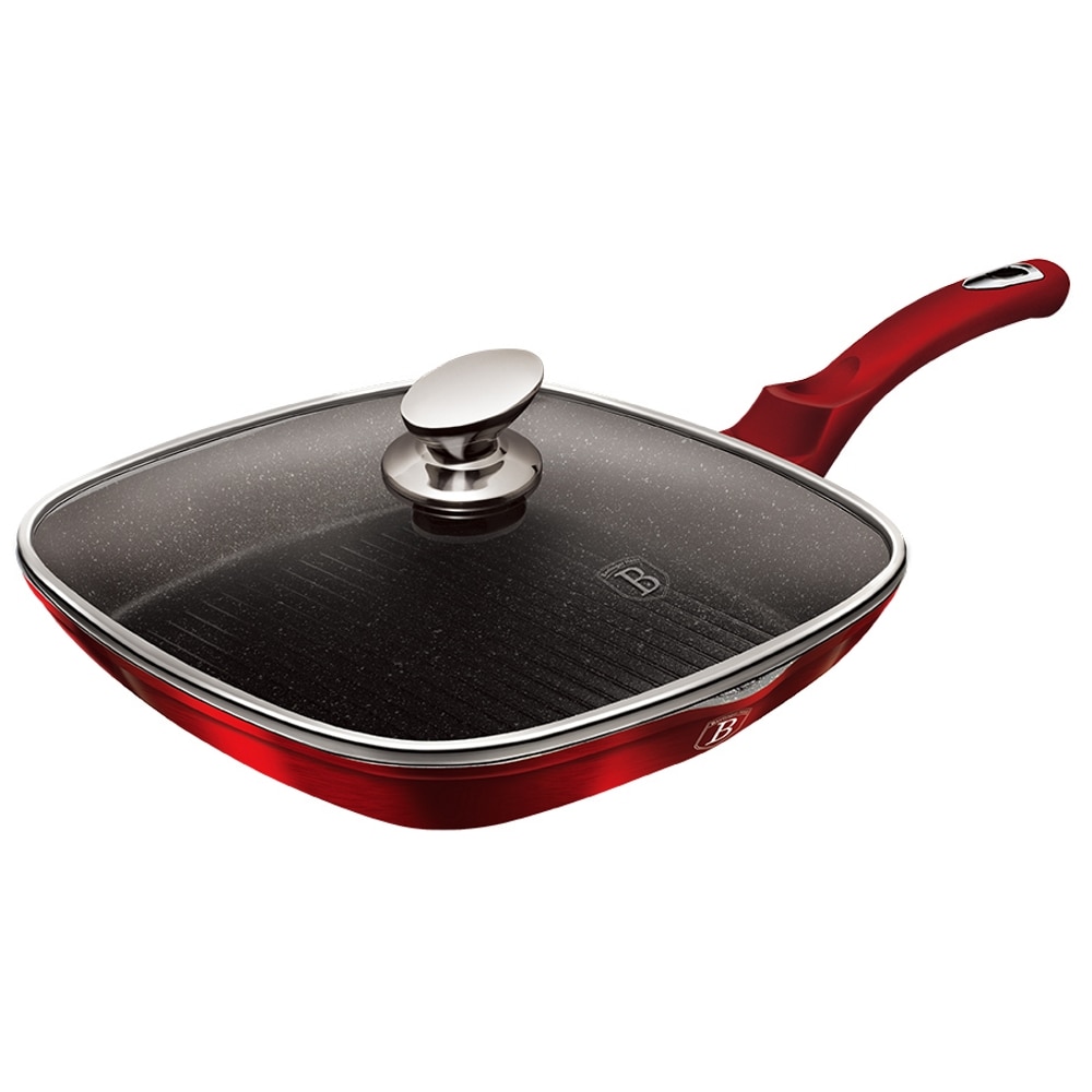 BerlingerHaus BH/1613N Grill serpenyő fedővel, 28 cm, Metallic Line Burgundy Edition - eMAG.hu