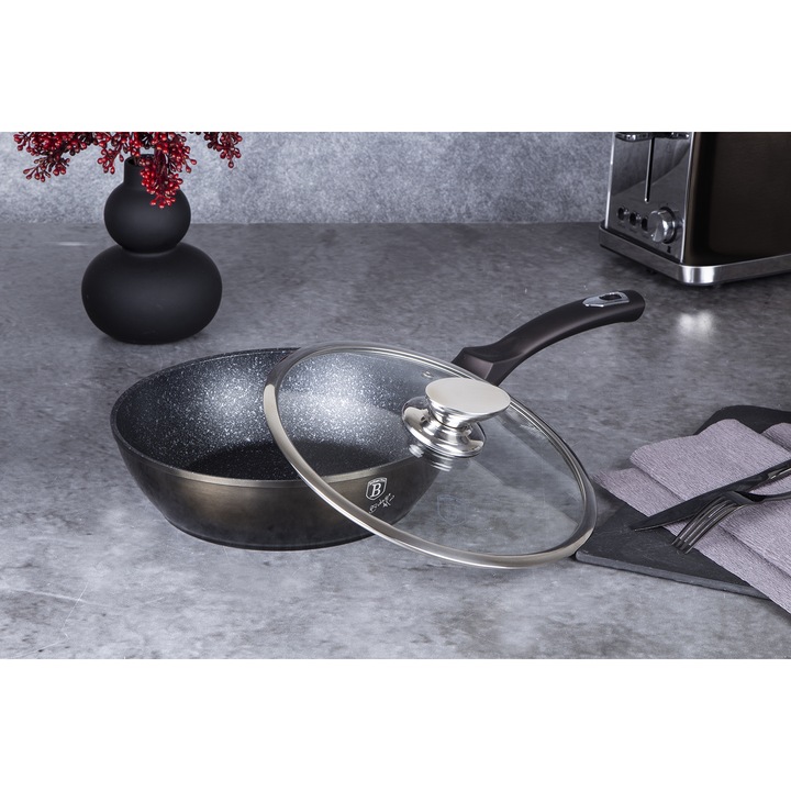 Дълбок тиган с капак Berlinger Haus Shiny Black Edition, 24 см - eMAG.bg