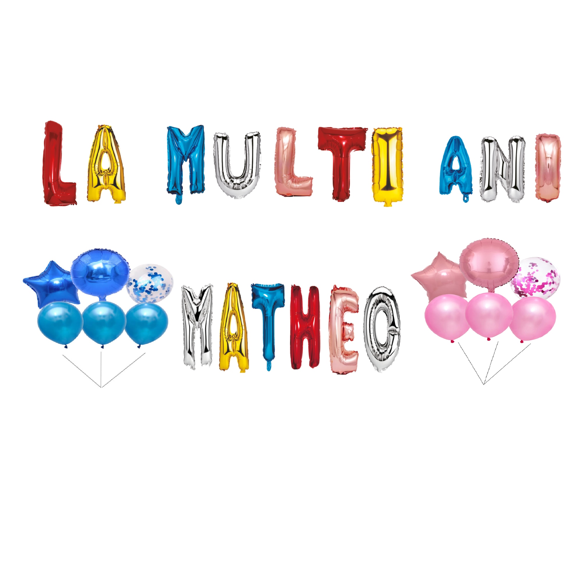 Set Baloane La multi ani Matheo, Cake topper, Multicolor, 35Buc - eMAG.ro