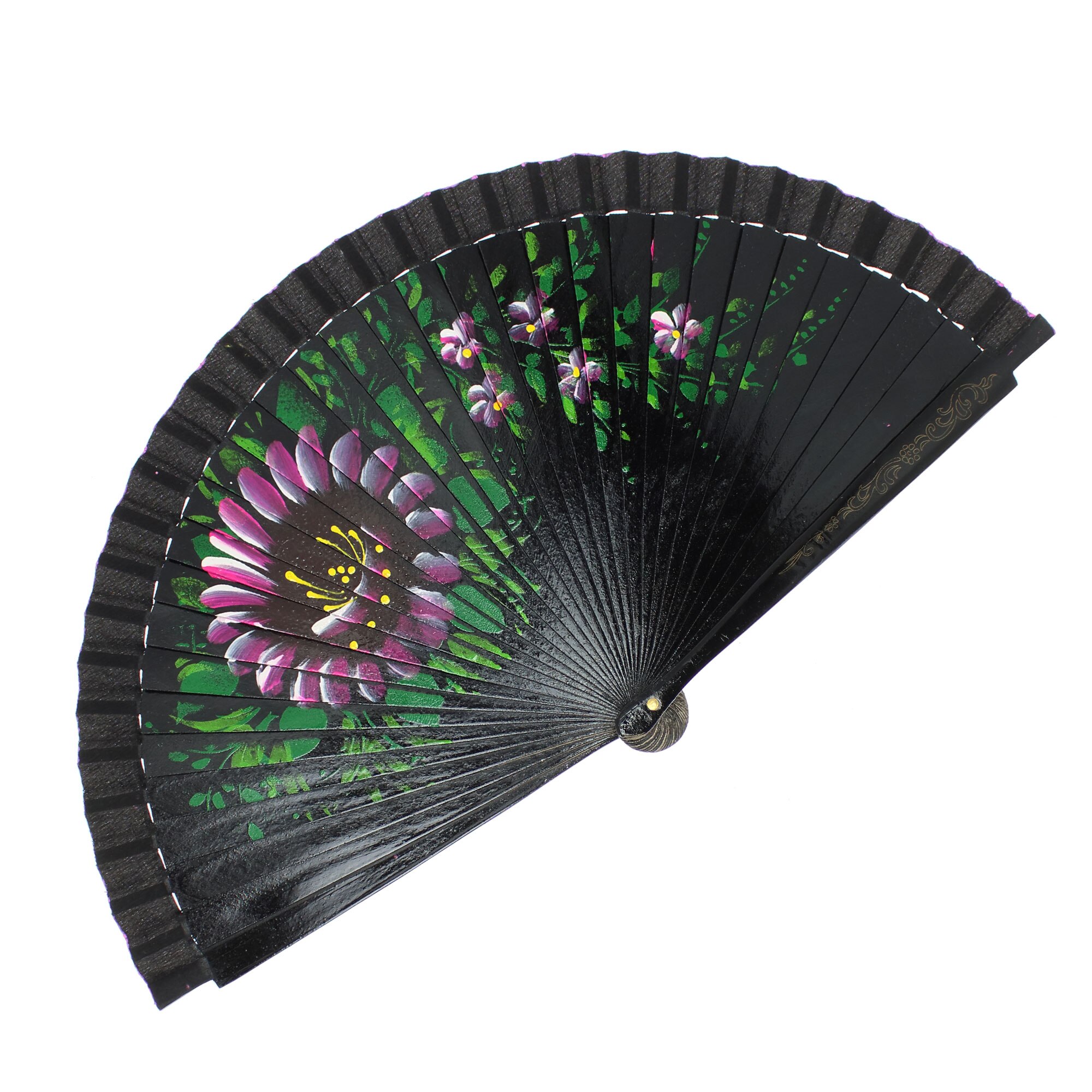 Evantai pliabil, din lemn, Buticcochet, cu model floral pictat, 23 cm ...