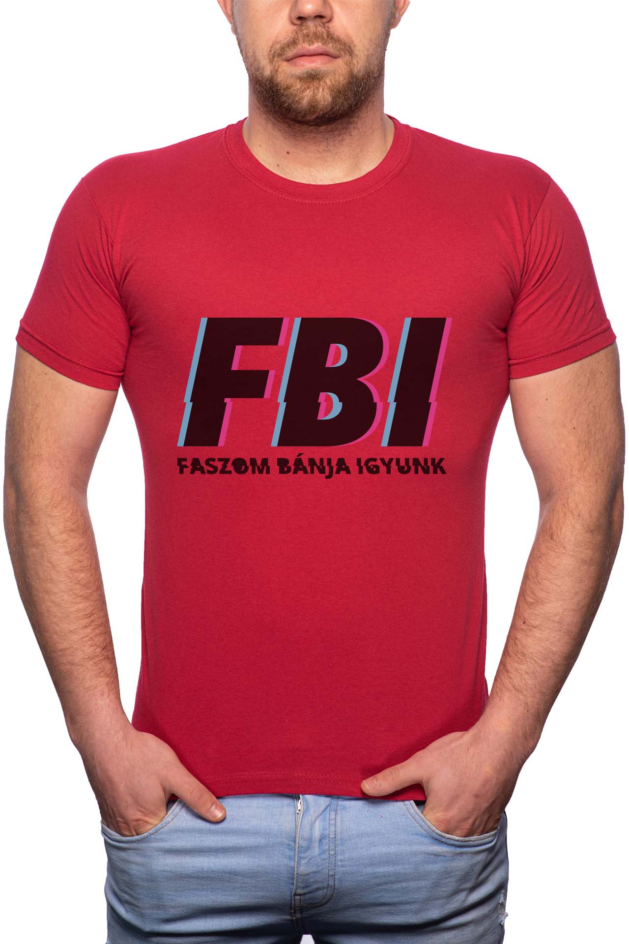 FBI, Normál fazonú feliratos férfi poló, 100% Pamut, R499, Piros, S ...