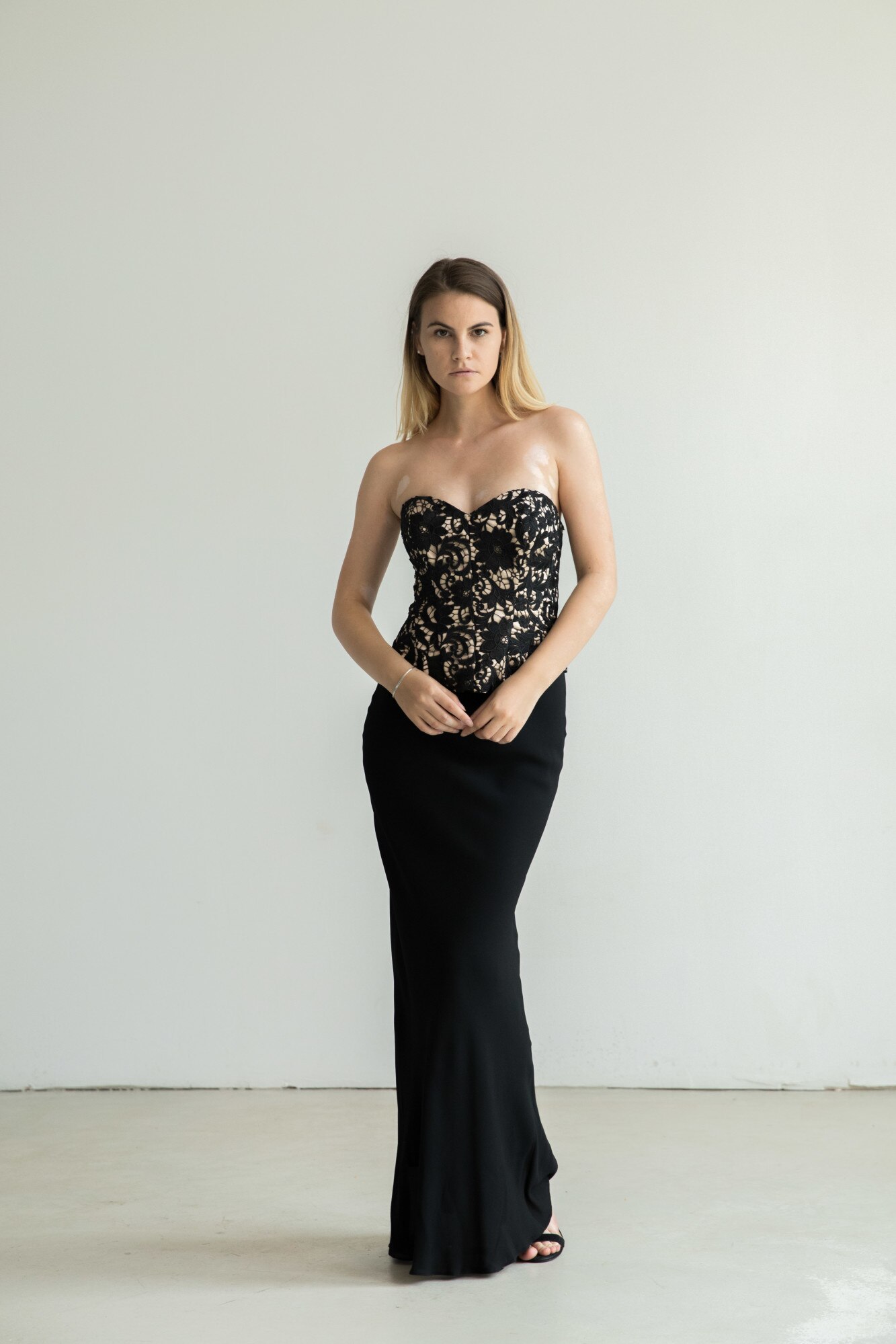Corset dama, Evonine, dantela, negru/bej, 34 - eMAG.ro